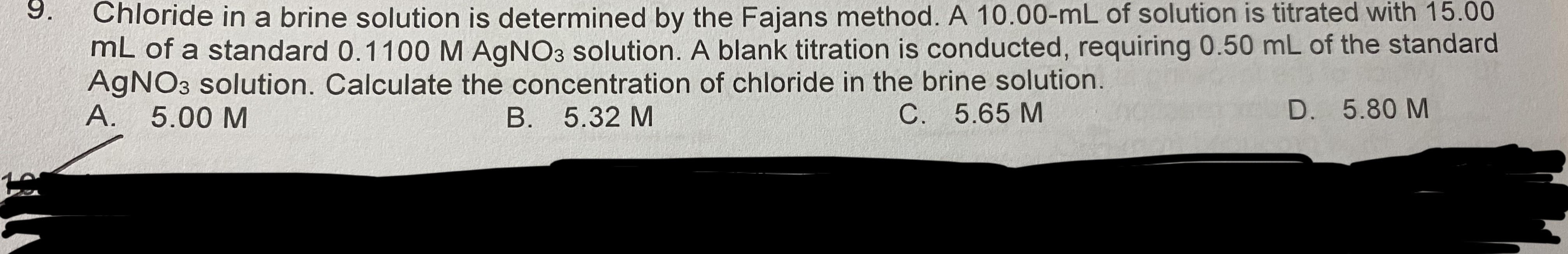 Solved Chloride in a brine solution is determined by the | Chegg.com
