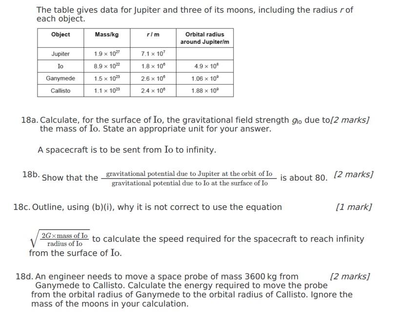 Solved The table gives data for Jupiter and three of its | Chegg.com