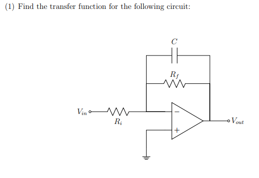 Solved (1) Find the transfer function for the following | Chegg.com
