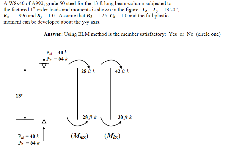 Solved A W8x40 of A992, grade 50 steel for the 13ft long | Chegg.com
