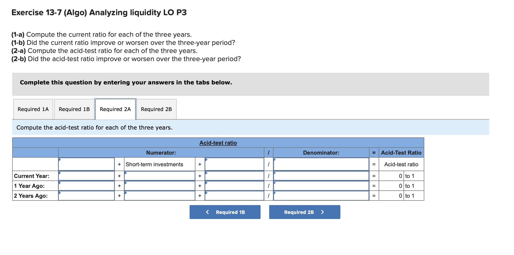 Solved Exercise 13-7 (Algo) Analyzing liquidity LO P3 | Chegg.com