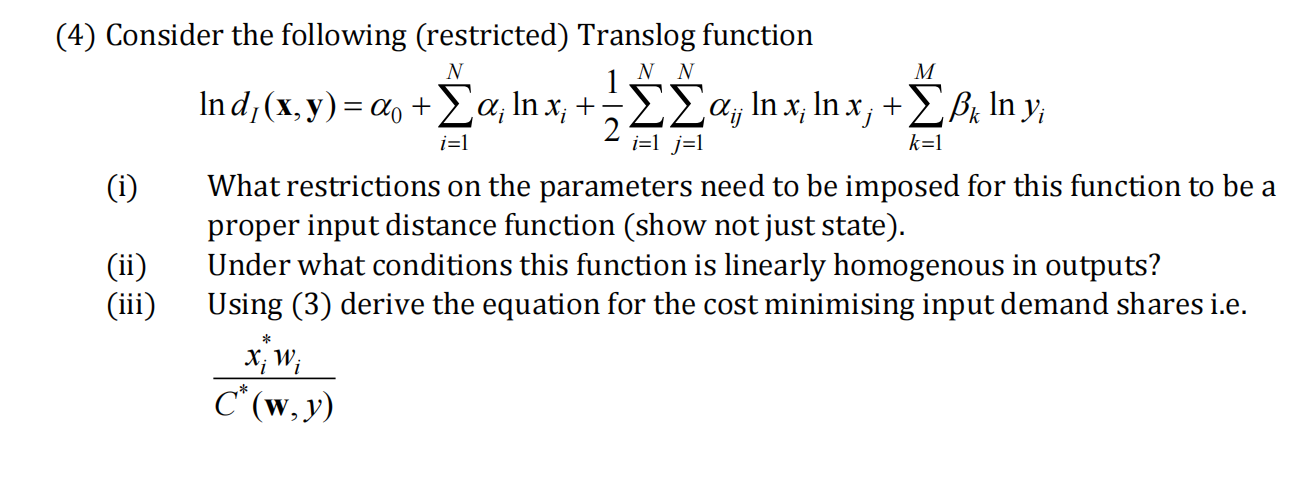 Solved Let x∈R+N denote a vector of inputs and y∈R+M be a | Chegg.com