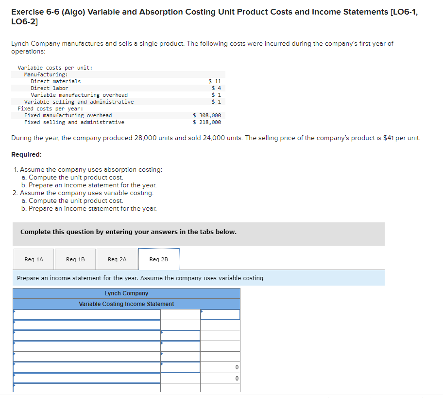 Solved Exercise 6-6 (Algo) Variable and Absorption Costing | Chegg.com