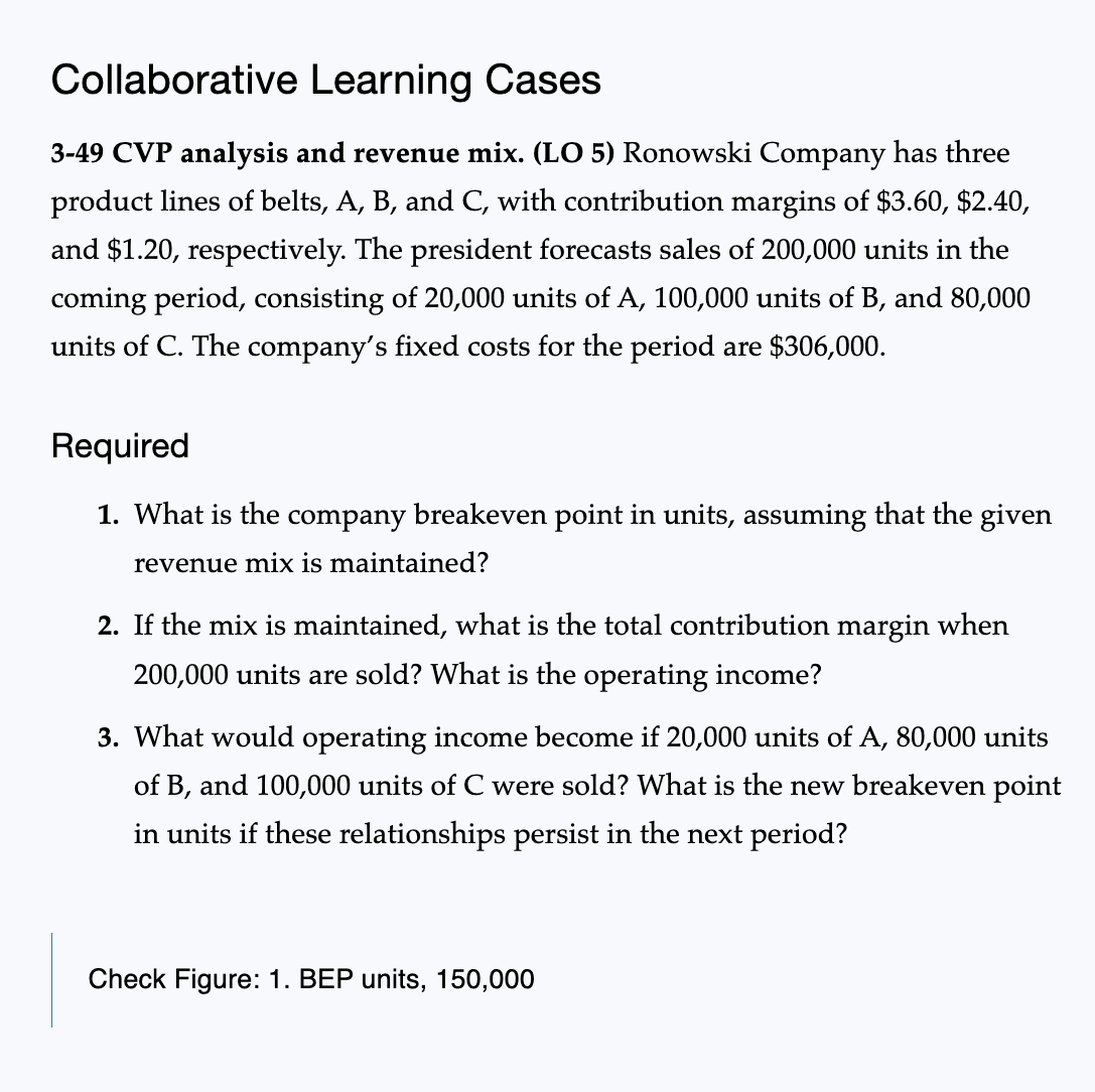Solved Collaborative Learning Cases 3-49 CVP analysis and | Chegg.com