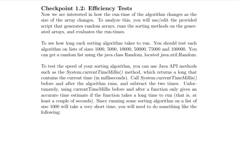 Solved DO java code Use this method in main efficiency test | Chegg.com