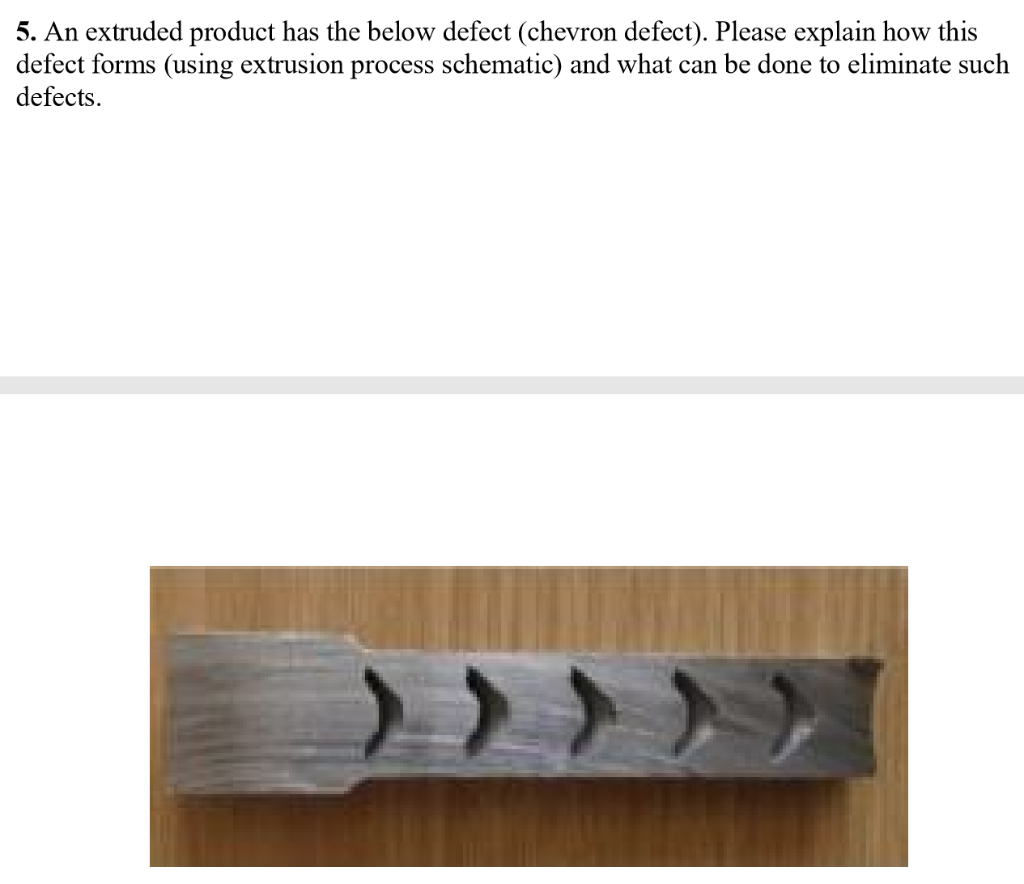 Solved 5. An extruded product has the below defect (chevron | Chegg.com