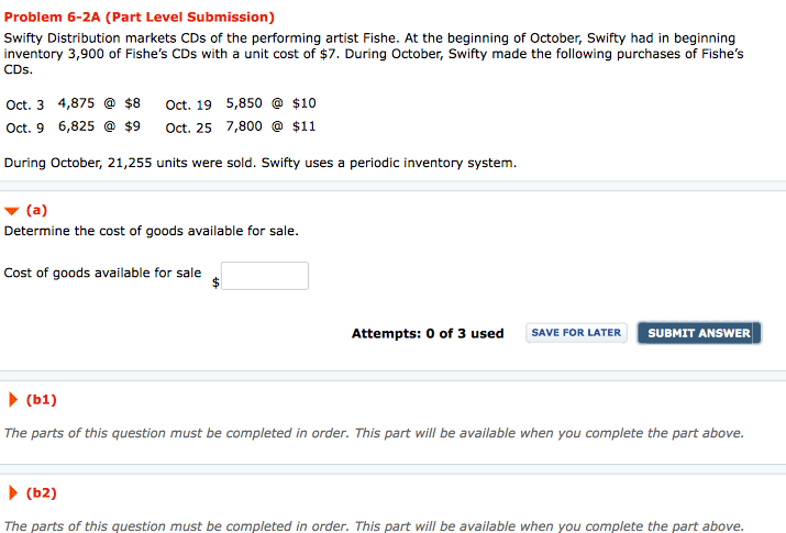 Solved Problem 6-2A (Part Level Submission) Swifty | Chegg.com