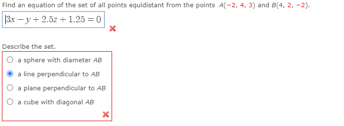 Solved Find an equation of the set of all points equidistant | Chegg.com