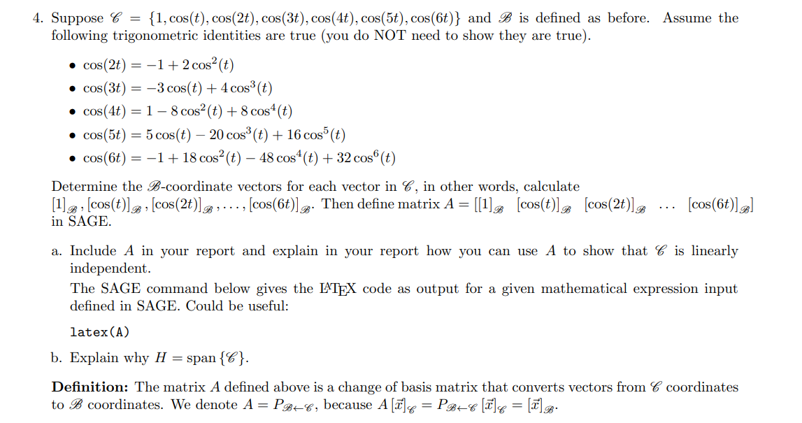 Solved Linear algebra lab question needs some sage | Chegg.com