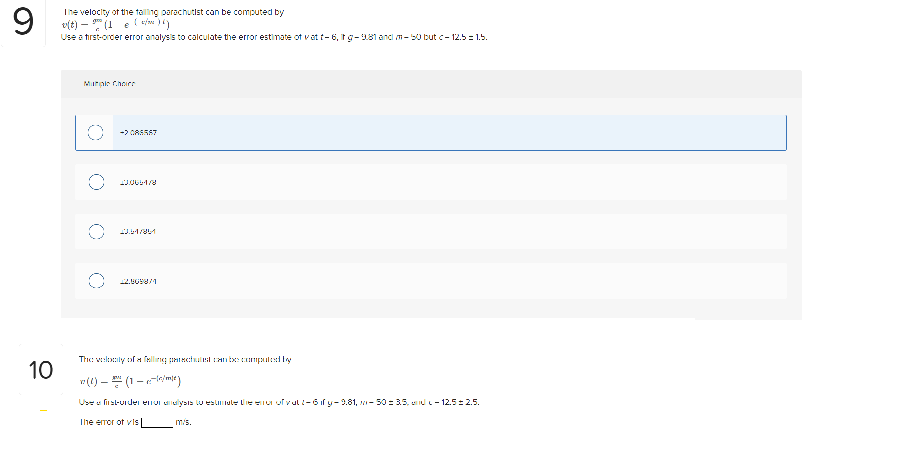 Solved 9 The Velocity Of The Falling Parachutist Can Be