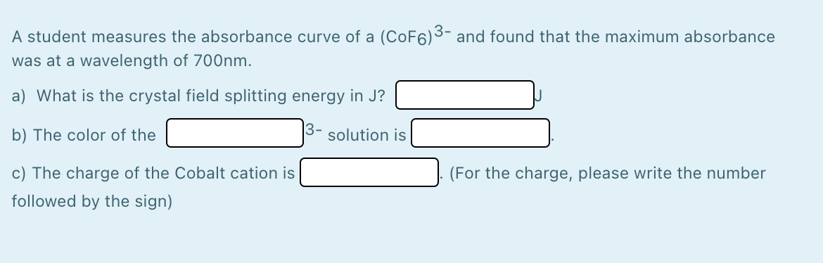 Solved A student measures the absorbance curve of a (CoF6) | Chegg.com