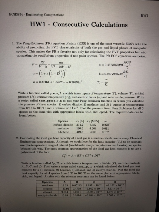Solved ECH3854 - Engineering Computations Hwi HW1 | Chegg.com