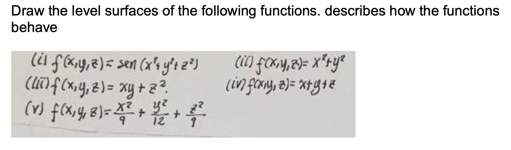 Solved Draw the level surfaces of the following functions. | Chegg.com