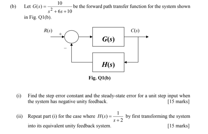 Solved (b) 10 Let G(S) = be the forward path transfer | Chegg.com