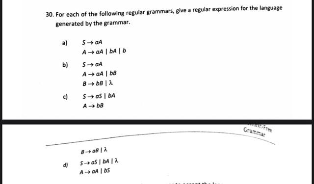 Solved 30. For each of the following regular grammars, give | Chegg.com