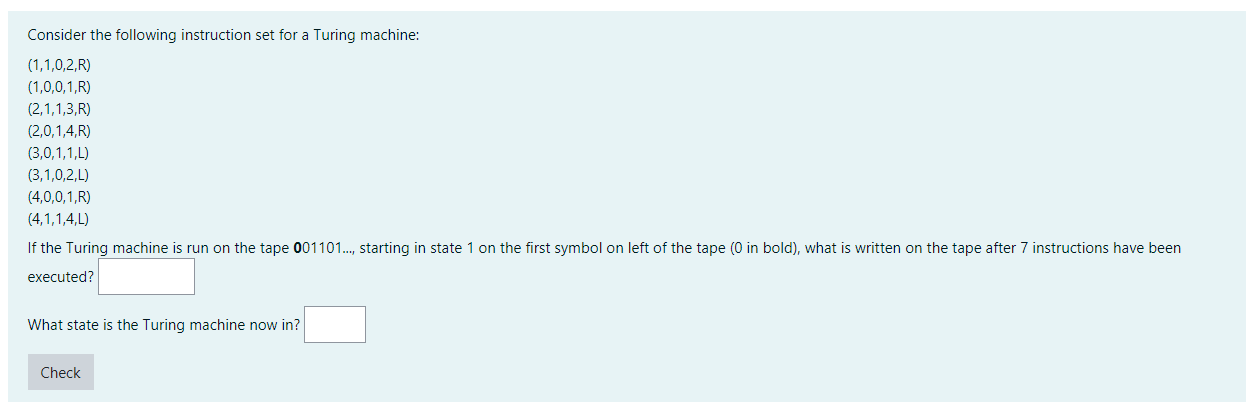 Solved Consider the following instruction set for a Turing | Chegg.com