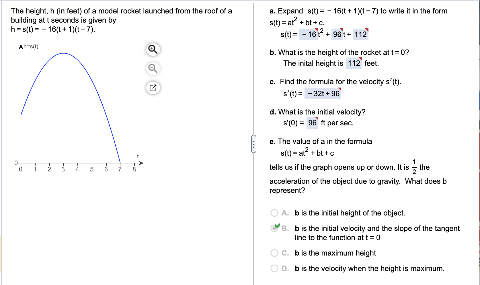 Solved The height, h (in feet) of a model rocket launched | Chegg.com