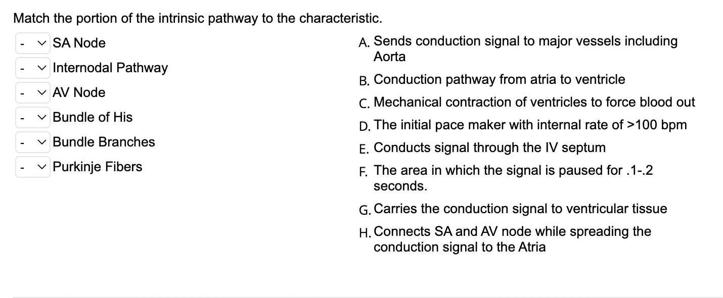 Solved Match the portion of the intrinsic pathway to the | Chegg.com