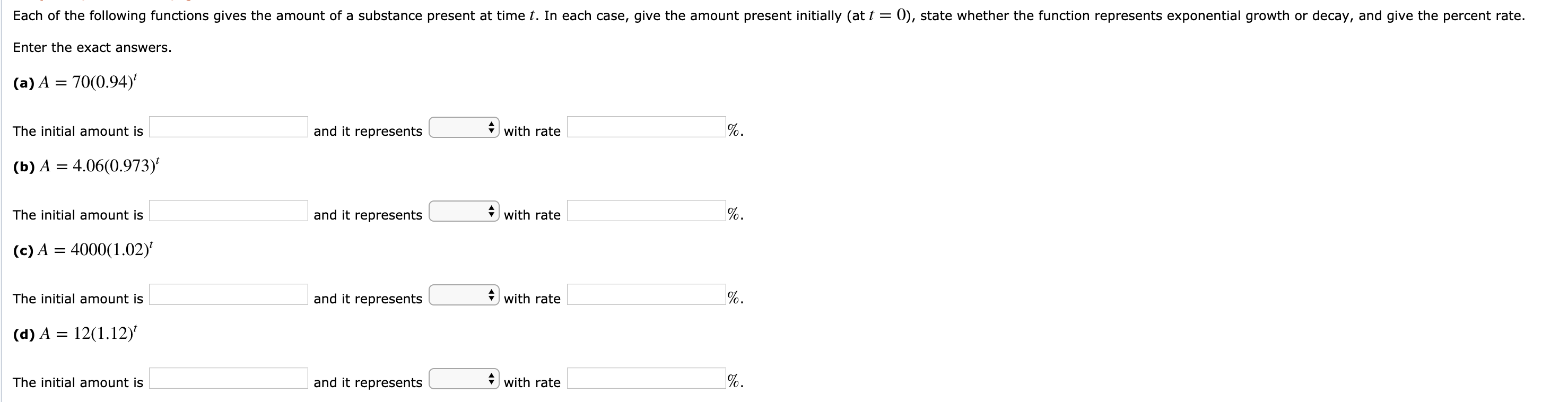 Solved Each of the following functions gives the amount of a | Chegg.com
