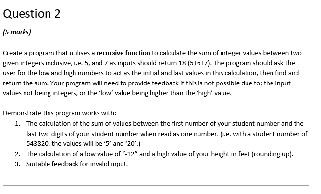 Solved Create A Program That Utilises A Recursive Function 8163