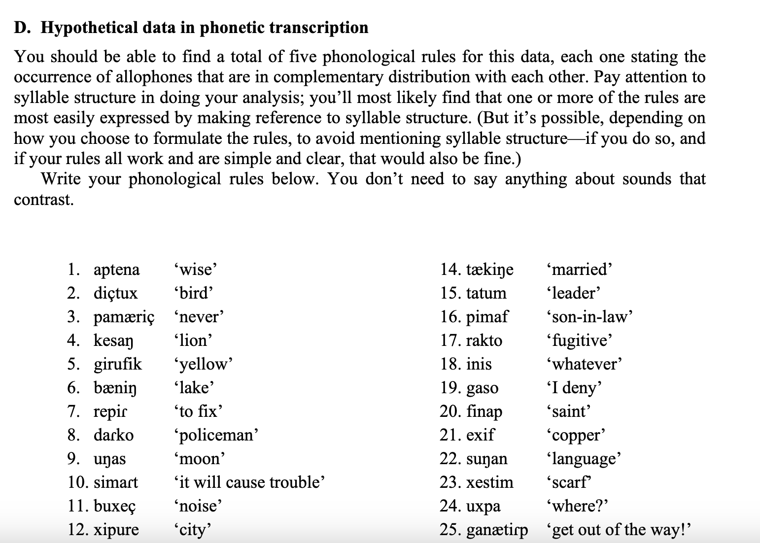 D. Hypothetical data in phonetic transcription You | Chegg.com