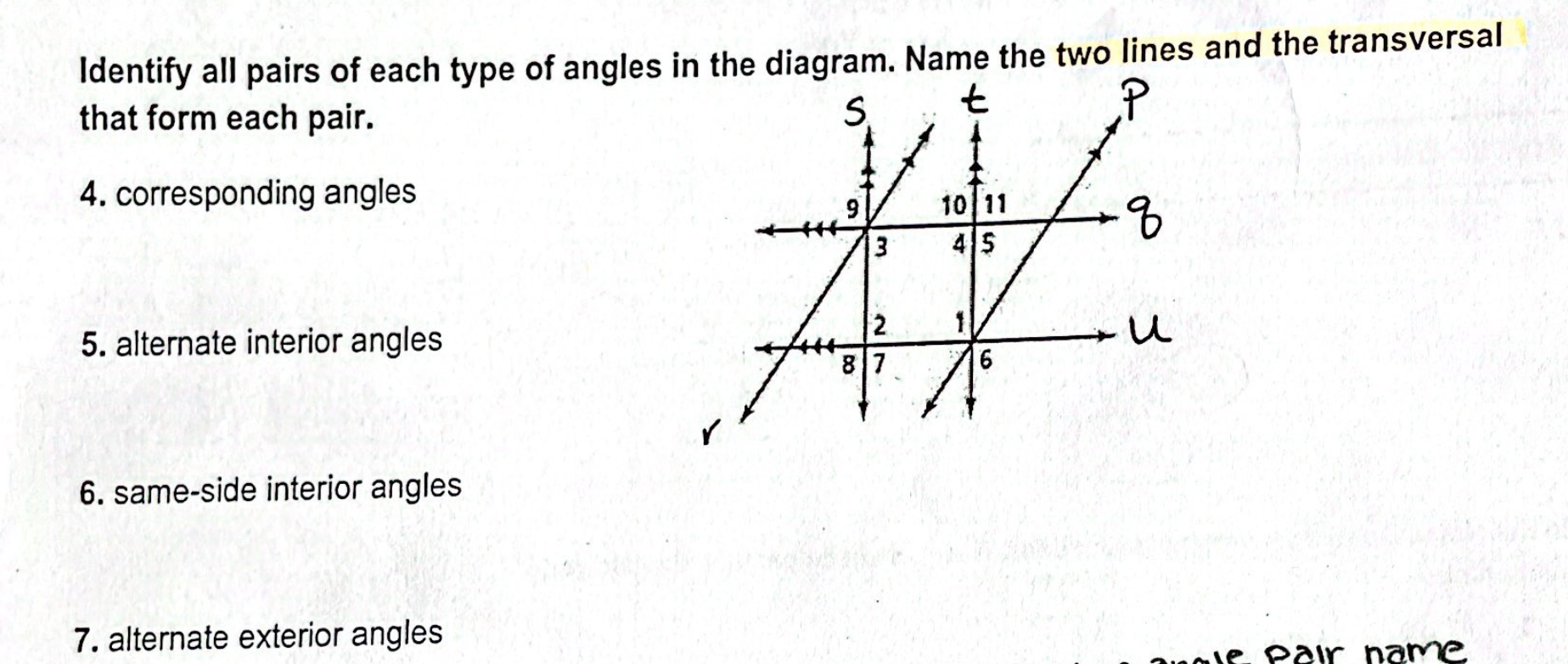 Solved Identify all pairs of each type of angles in the | Chegg.com