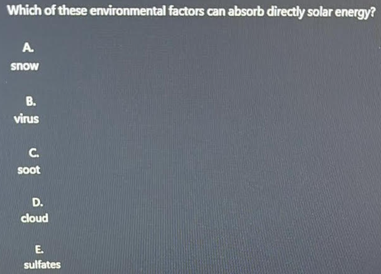 Solved Which of these environmental factors can absorb | Chegg.com