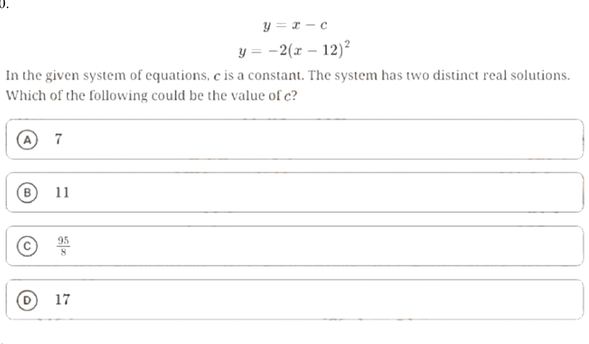 y=x-cy=-2(x-12)2In the given system of equations, c | Chegg.com