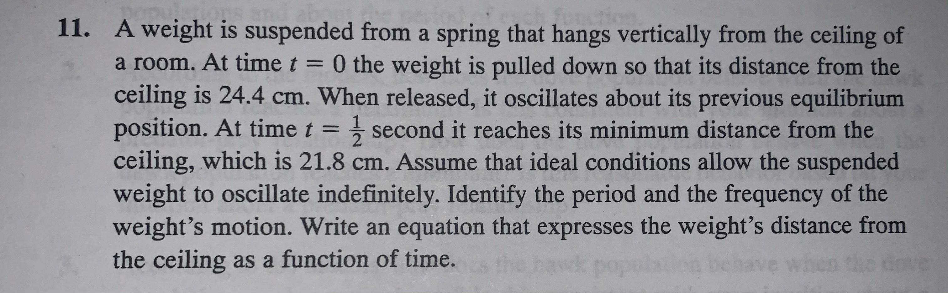 Solved 11. A weight is suspended from a spring that hangs | Chegg.com