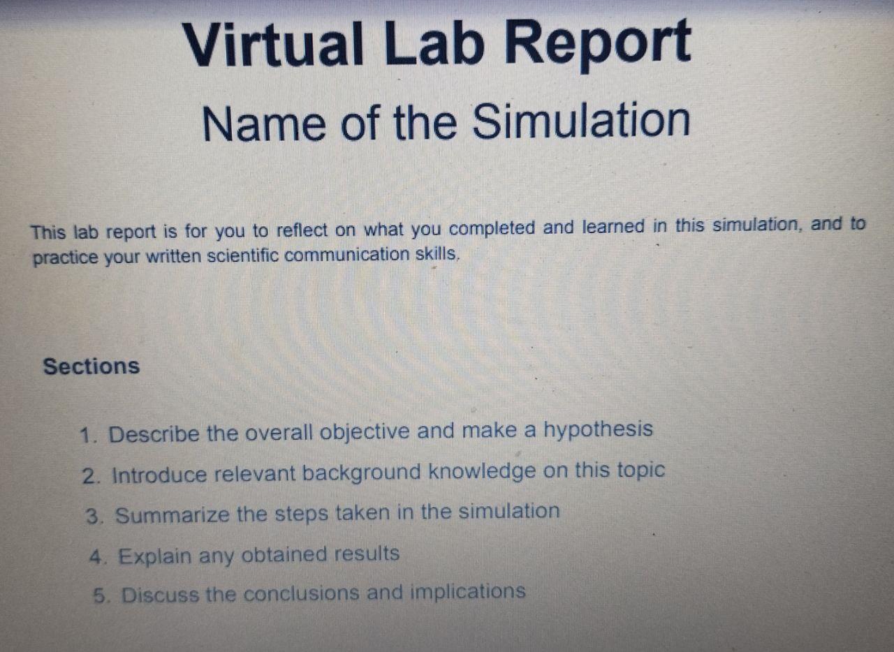 Solved Virtual Lab Report Name of the Simulation This lab | Chegg.com