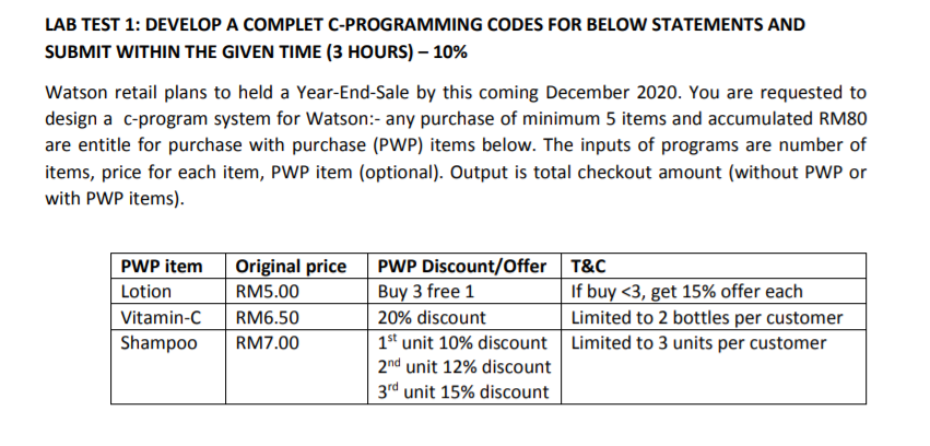Solved LAB TEST 1: DEVELOP A COMPLET C-PROGRAMMING CODES FOR | Chegg.com