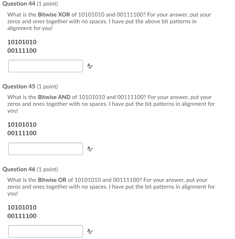 Solved Question 44 (1 point) What is the Bitwise XOR of | Chegg.com