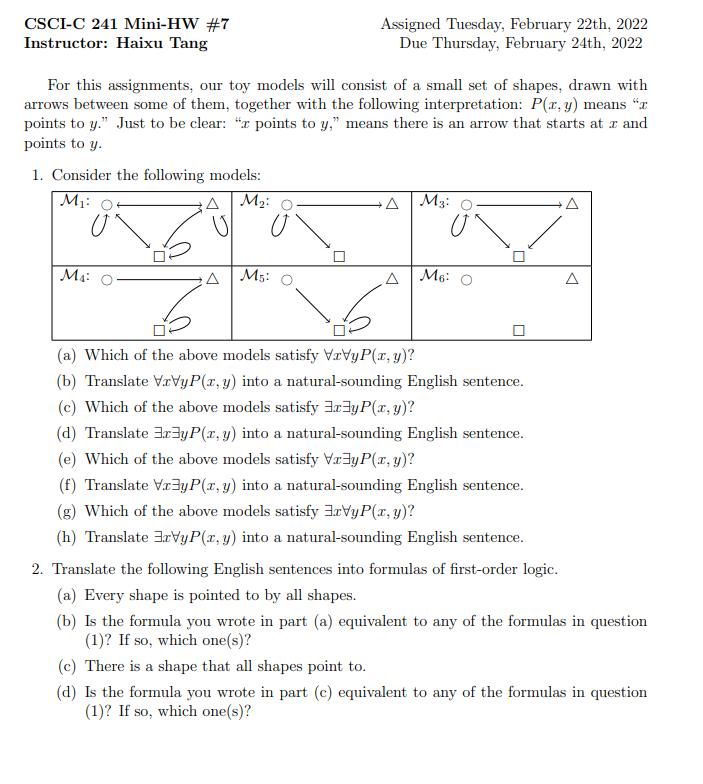 Solved CSCI-C 241 Mini-HW #7 Assigned Tuesday, February | Chegg.com