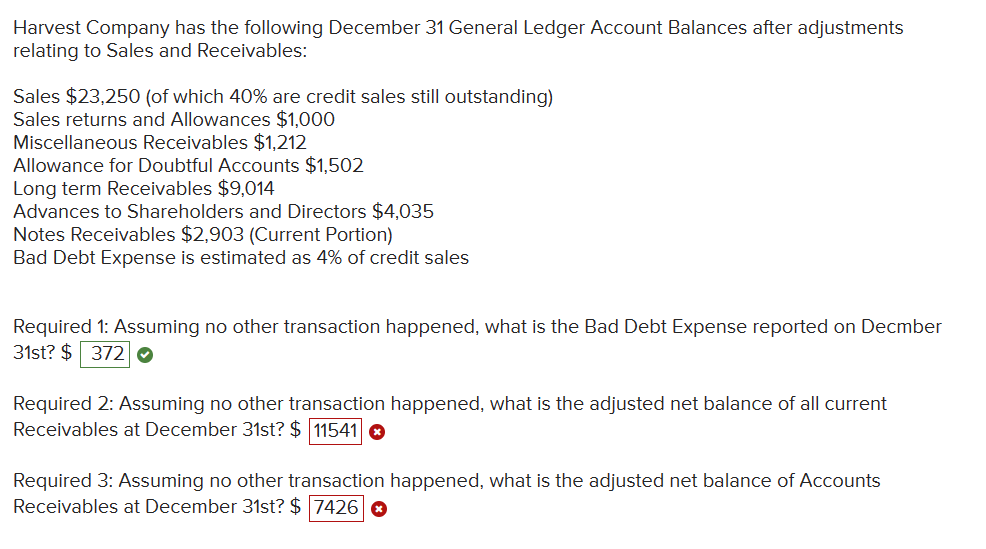 Solved Harvest Company has the following December 31 General | Chegg.com