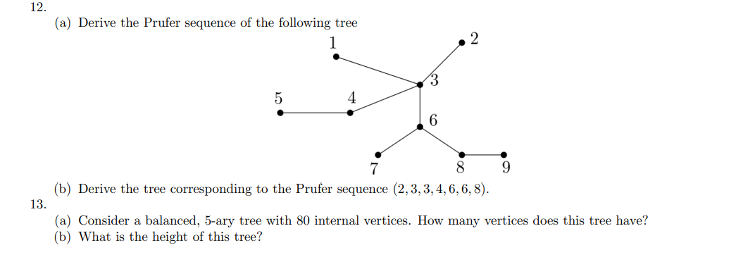 Solved (a) Derive the Prufer sequence of the following tree | Chegg.com