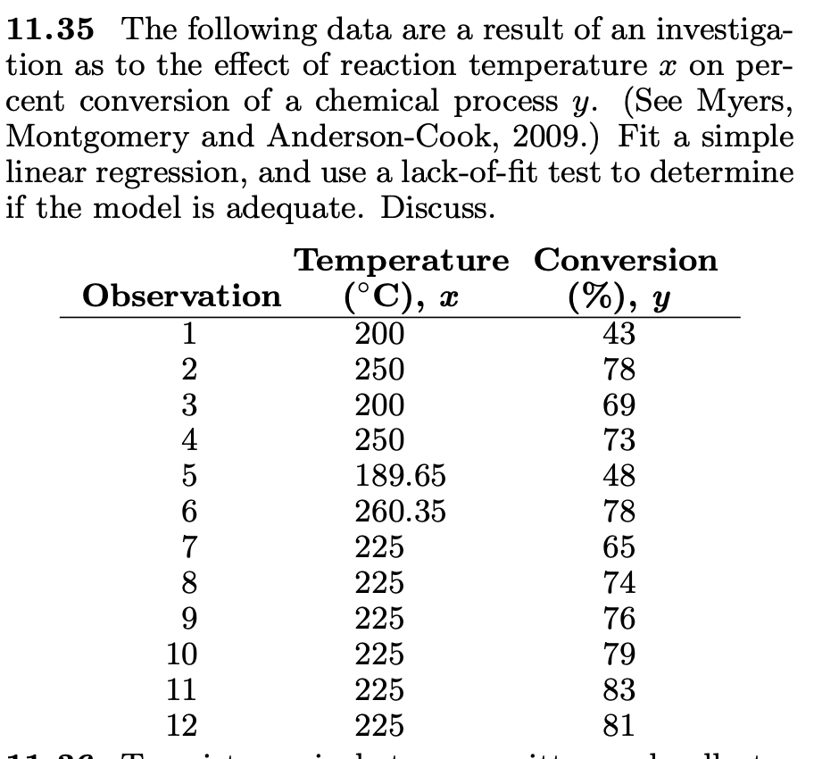 Solved 11.35 The following data are a result of an | Chegg.com
