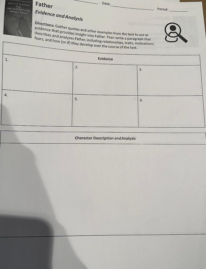 Worksheet on The Metamorphosis by Franz Kafka. Need a | Chegg.com