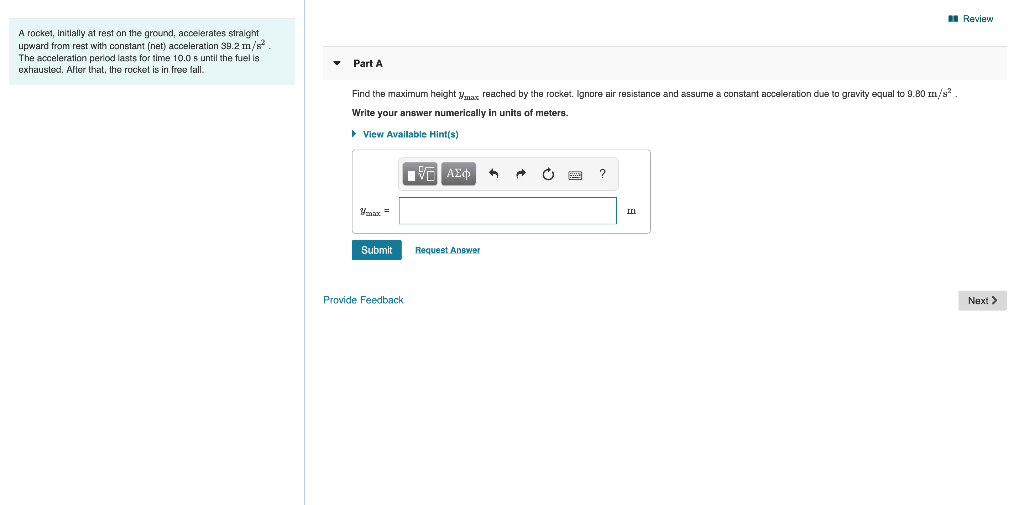 Solved A rocket, initially at rest on the ground, | Chegg.com