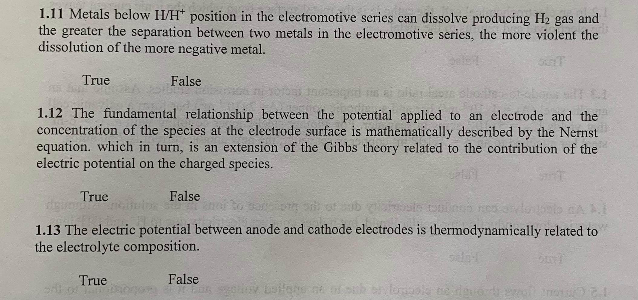 Solved 1.11 Metals below H/H+position in the electromotive | Chegg.com