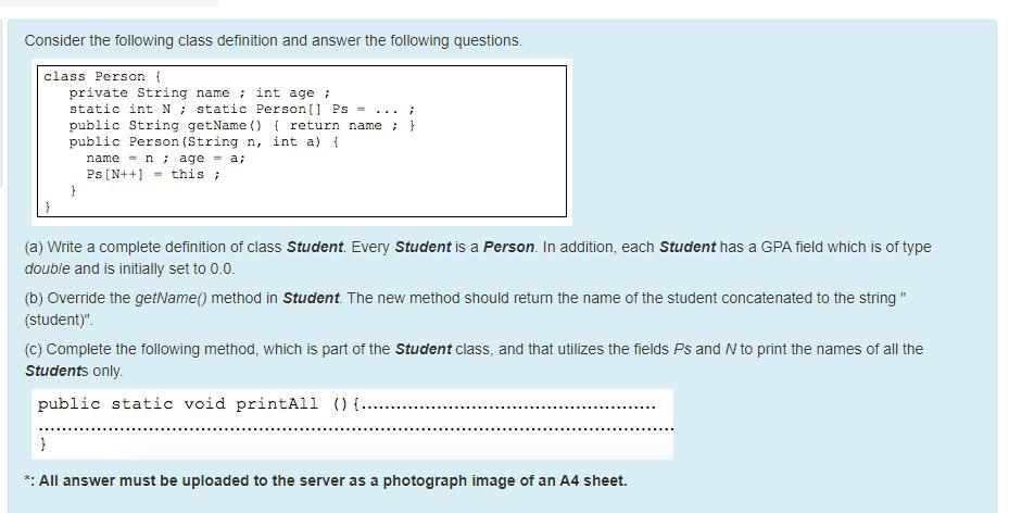 Solved Consider the following class definition and answer | Chegg.com
