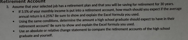 Solved Retirement Account 3. Assume that your selected job | Chegg.com