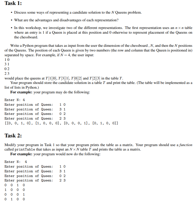 Task 1: Discuss some ways of representing a candidate | Chegg.com