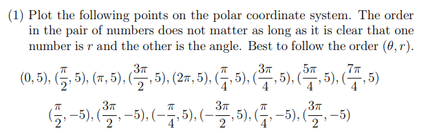 Solved (1) Plot the following points on the polar coordinate | Chegg.com