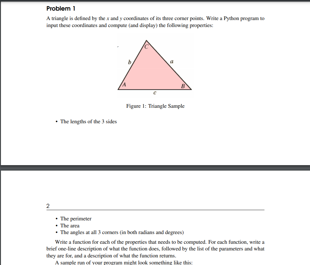 Solved Problem 1 A triangle is defined by the x and y | Chegg.com