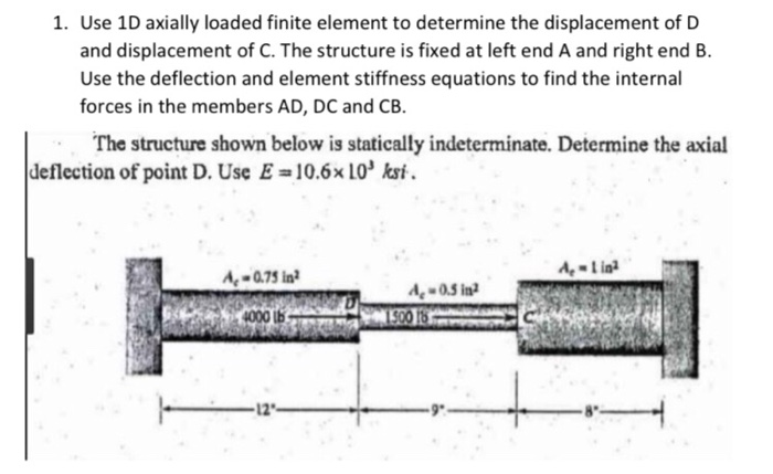 Solved 1. Use 1D axially loaded finite element to determine | Chegg.com