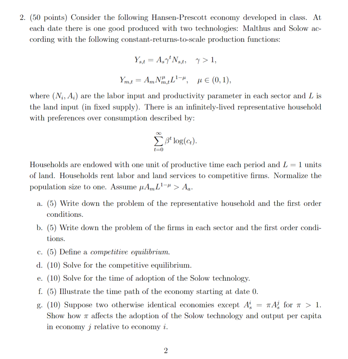 Solved 2. (50 points) Consider the following Hansen-Prescott | Chegg.com