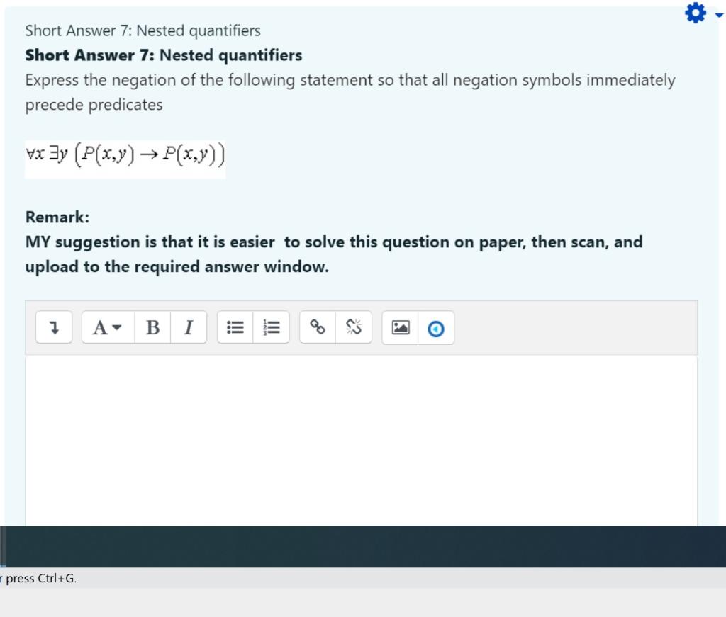 Solved Short Answer 7: Nested quantifiers Short Answer 7: | Chegg.com