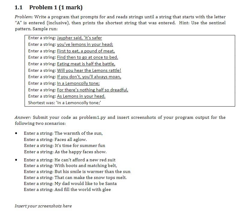 Solved 1.1 Problem 1 (1 mark) Problem: Write a program that | Chegg.com