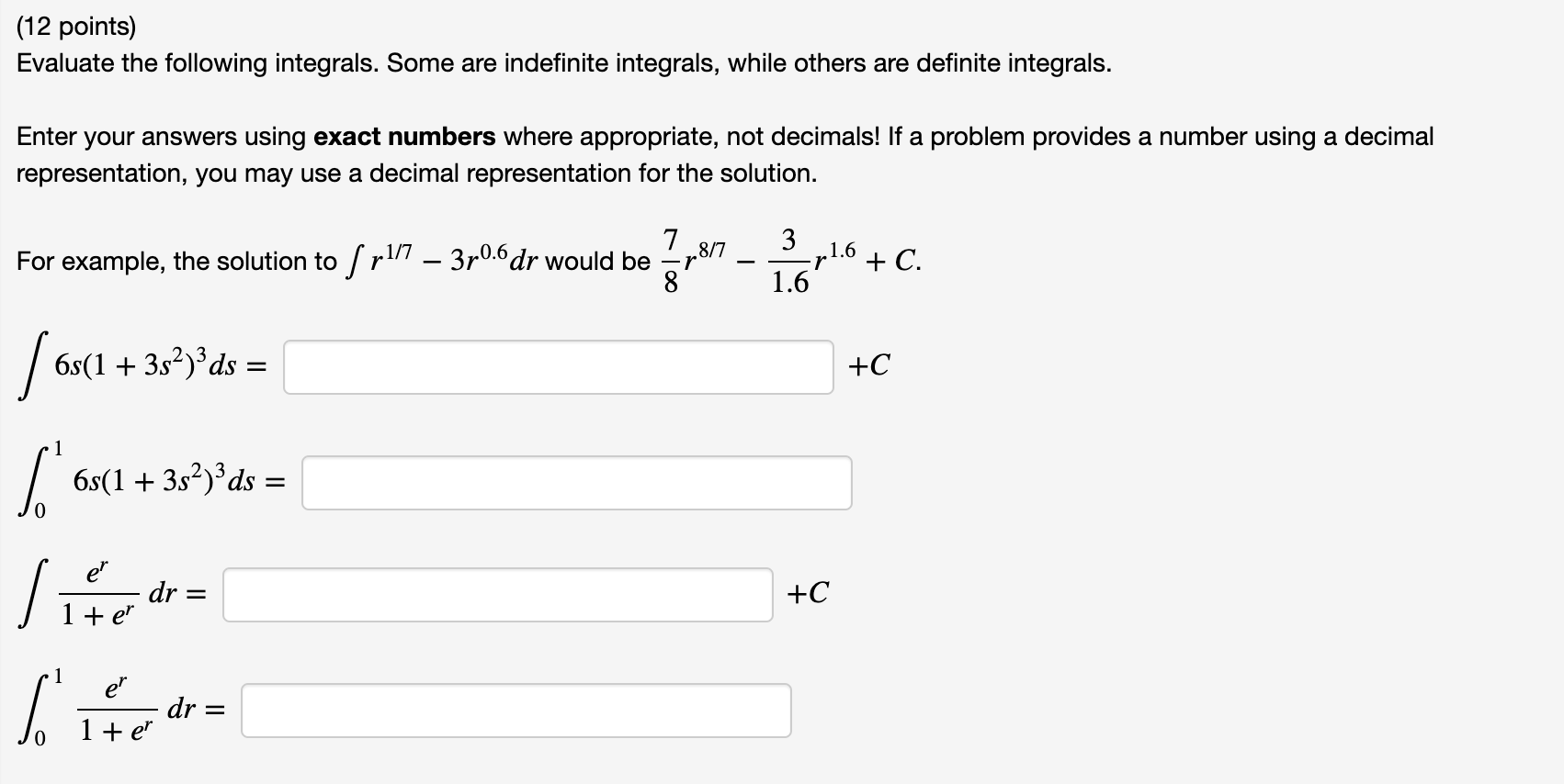 Solved (12 points) Evaluate the following integrals. Some | Chegg.com
