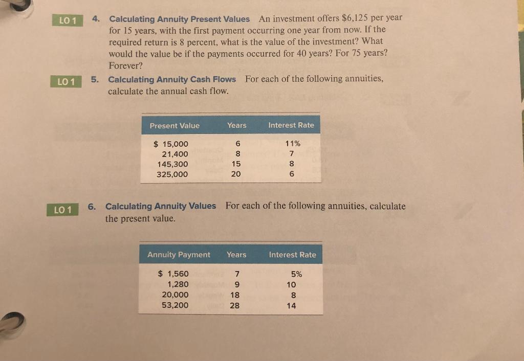 Solved 4. Calculating Annuity Present Values An investment | Chegg.com